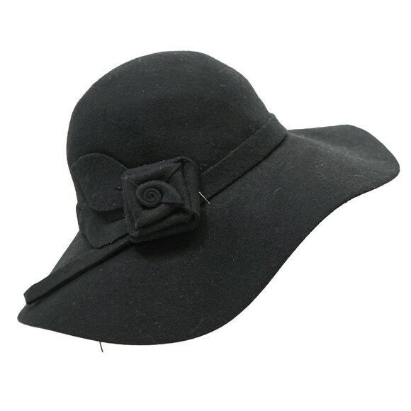 ADORA | Accessories | Adora Black Wool Bohemian Hat Wide Brim Floppy ...